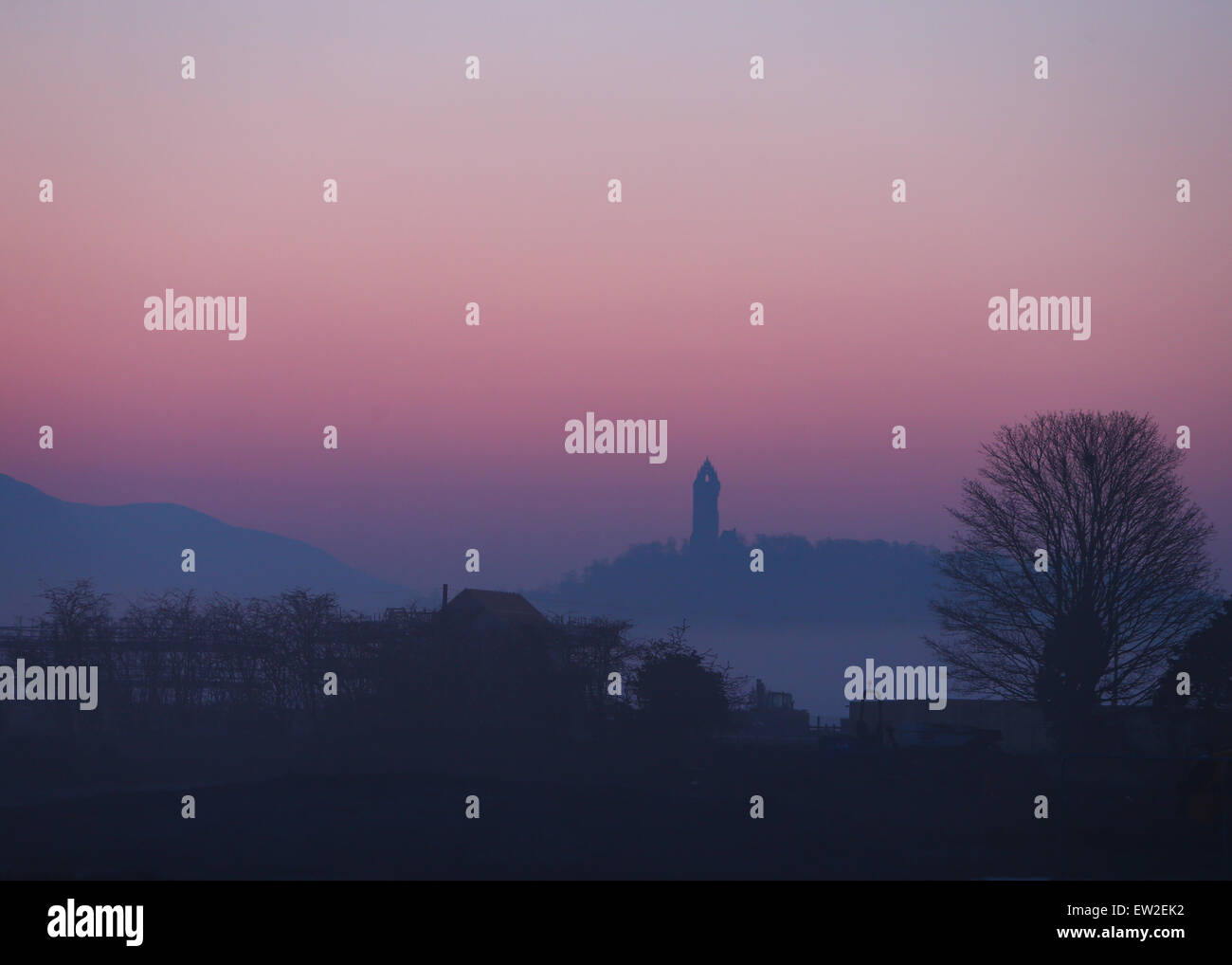 The sunrise behind the Wallace Monument in Stirling on what forecasters ...