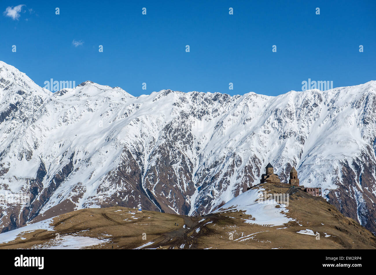 Famous 14th century Holy Trinity Church (Tsminda Sameba) near Gergeti ...