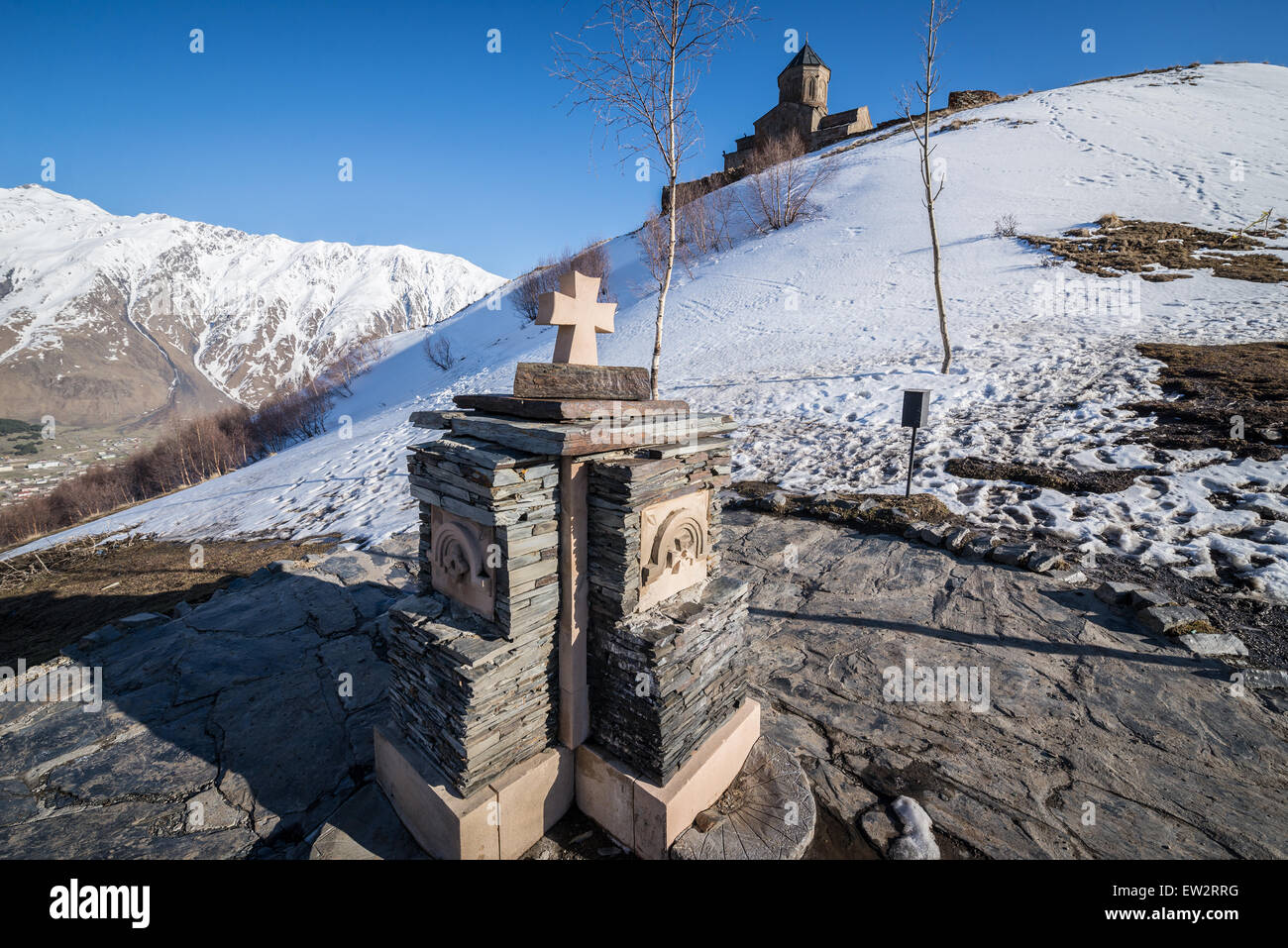 Small stone cross next to Holy Trinity Church (Tsminda Sameba) from ...