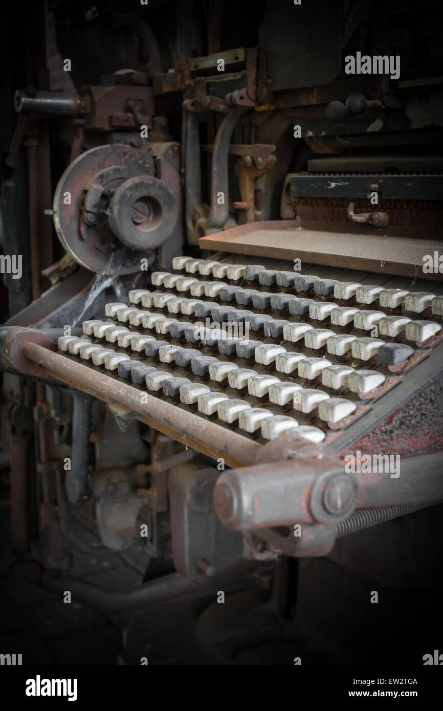 Details of an old keyboard on industrial machine of the late nineteenth ...
