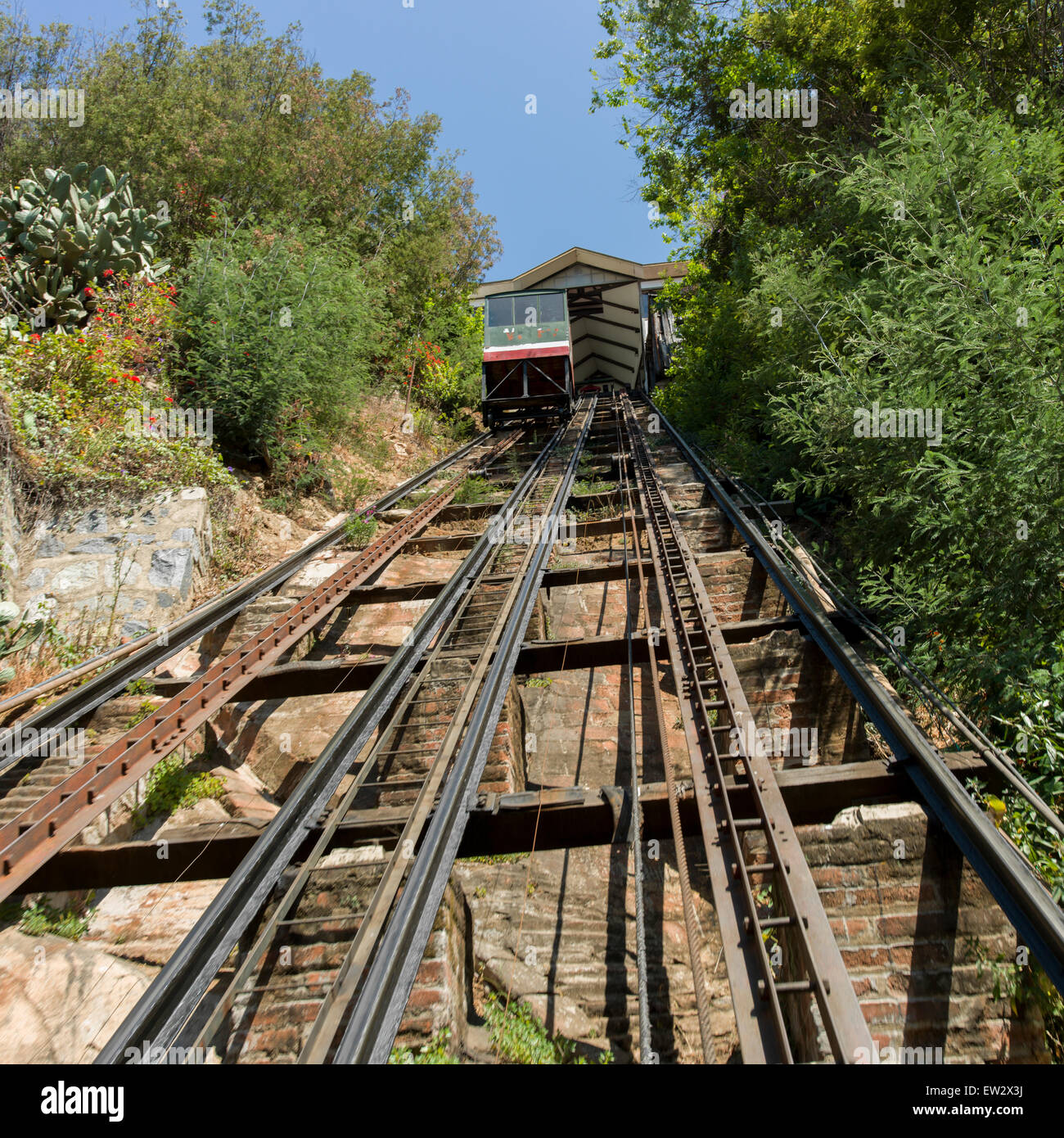 Funicular railway tracks, Valparaiso, Chile Stock Photo - Alamy