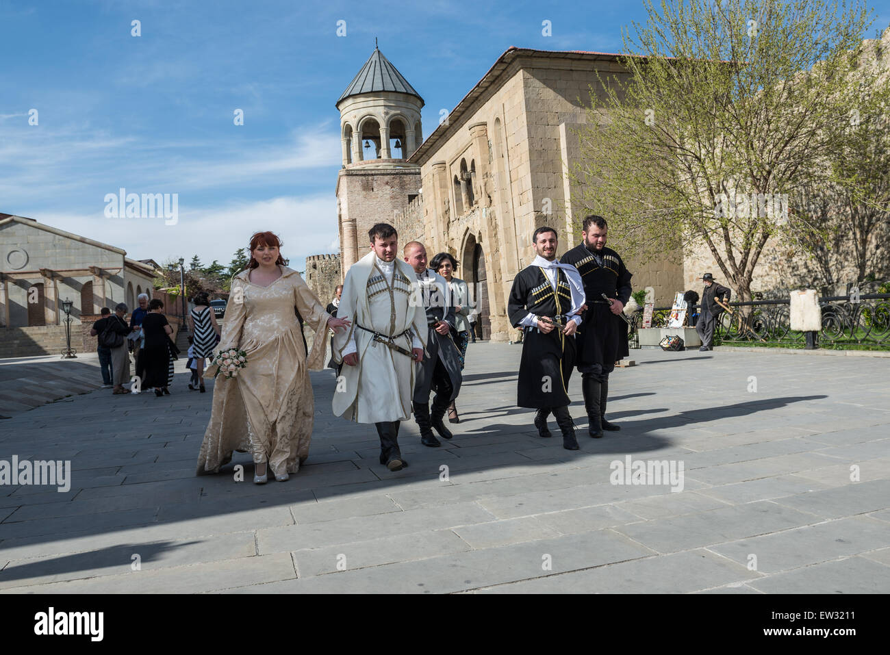 Wedding couple in traditional national costumes in Orthodox ...