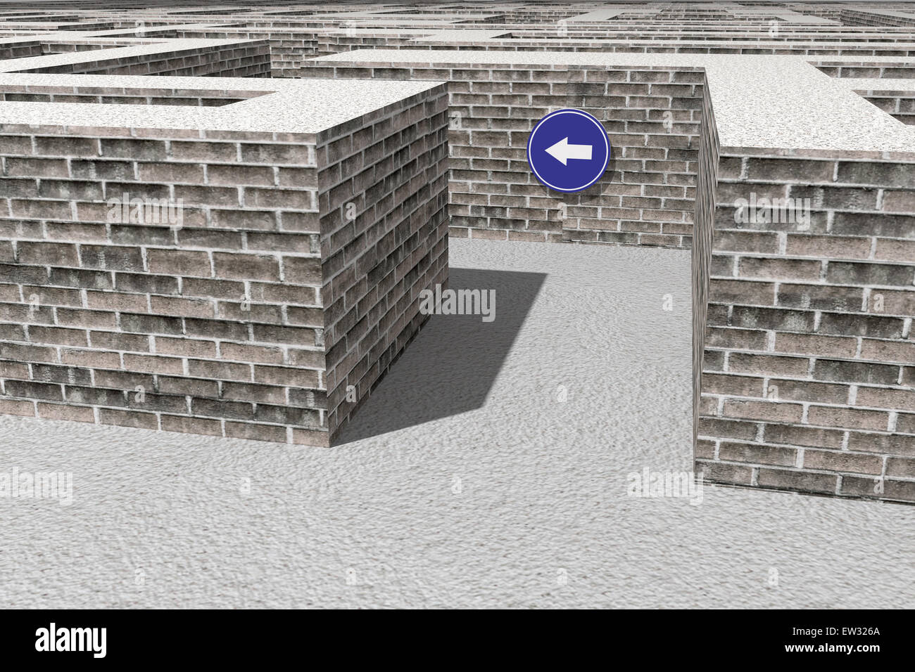 3d rendering of a brick maze with a unique direction sign Stock Photo ...