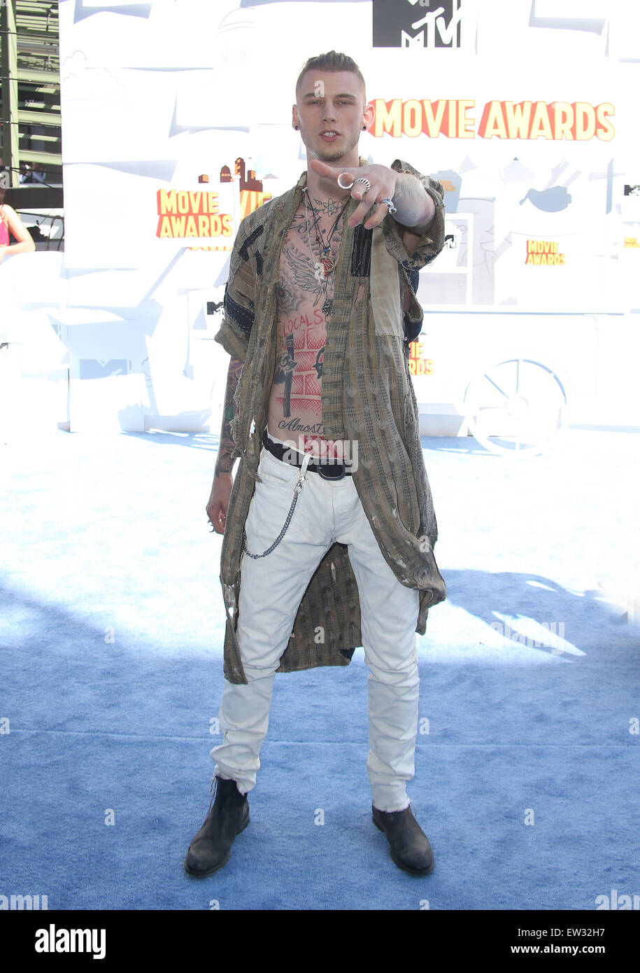 The 2015 MTV Movie Awards - Arrivals Featuring: Machine Gun Kelly Where ...