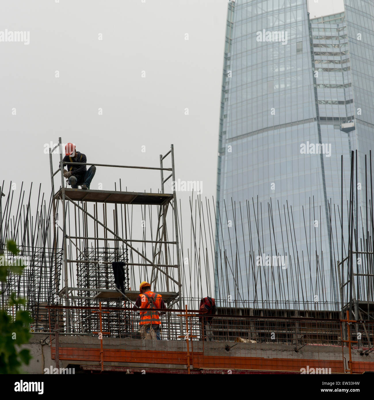Construction workers working at construction site, Santiago, Santiago ...