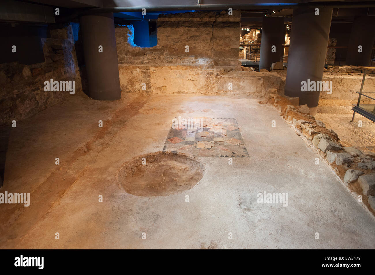 Spain, Barcelona, History of the City Museum (MUHBA), pavement of Opus Sectile, ancient Roman ...