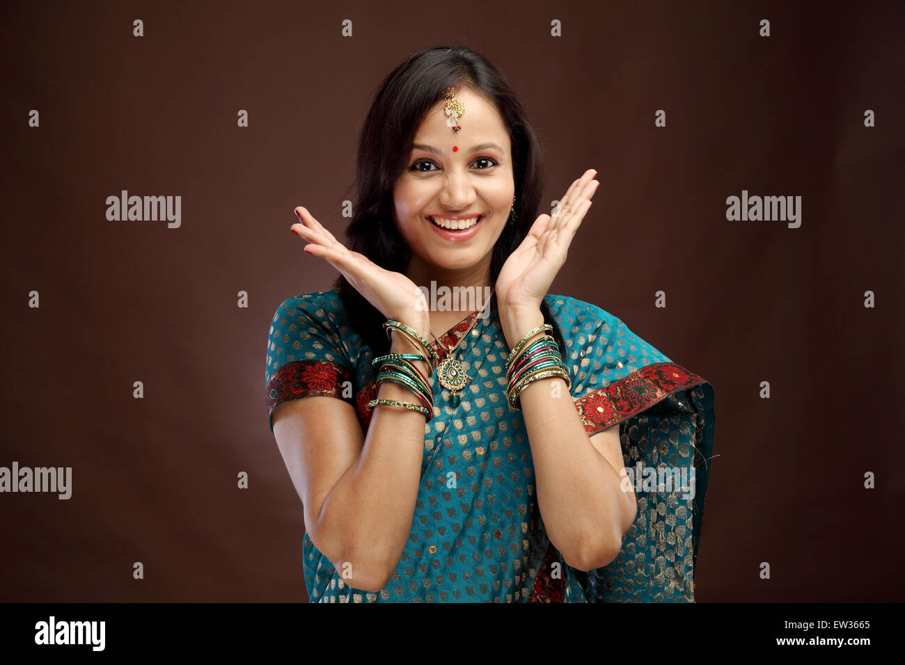 Excited Young Indian Traditional Woman High Resolution Stock ...
