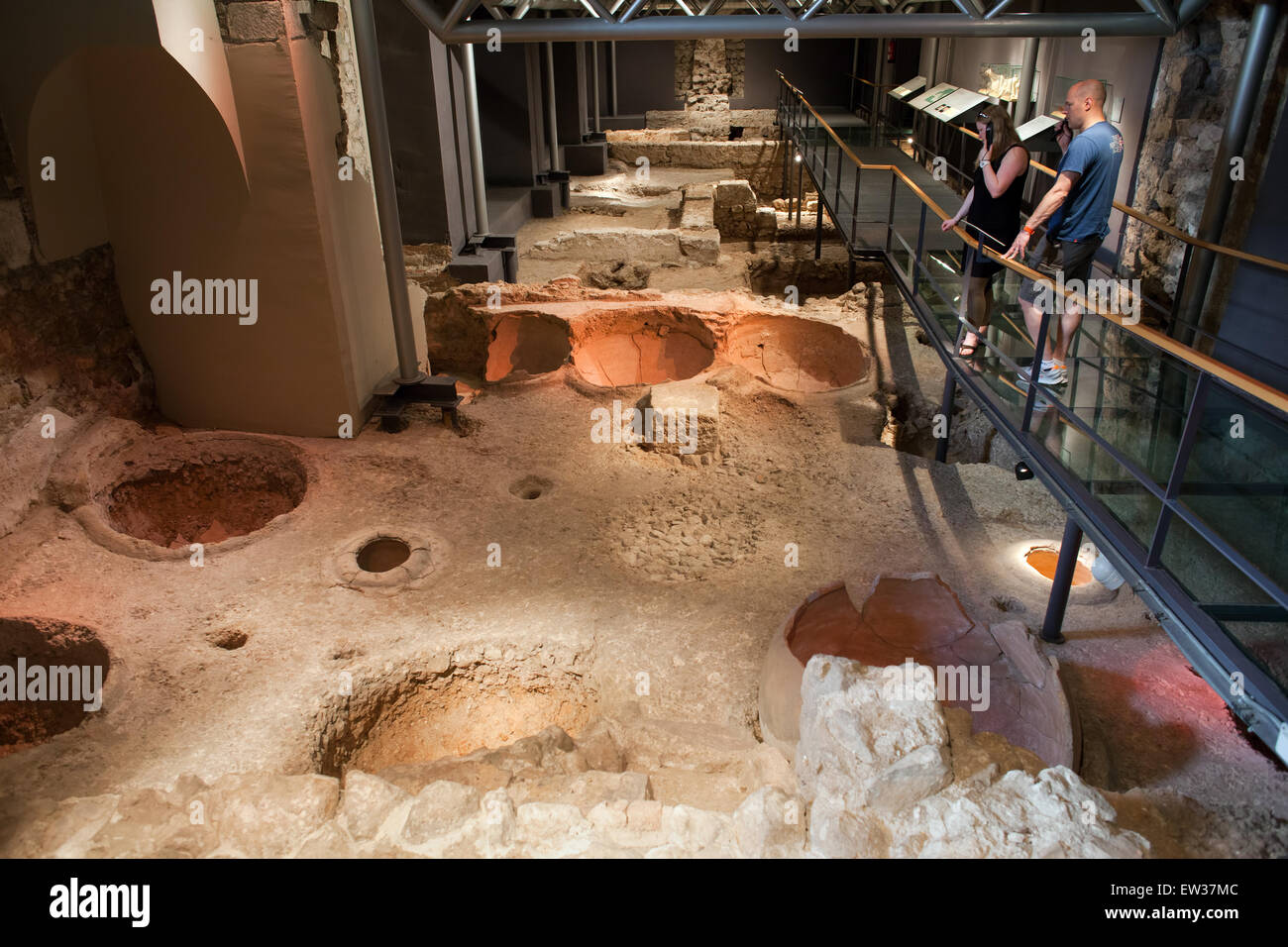 Spain, Barcelona, History of the City Museum (MUHBA), ancient Roman winery, large ceramic ...