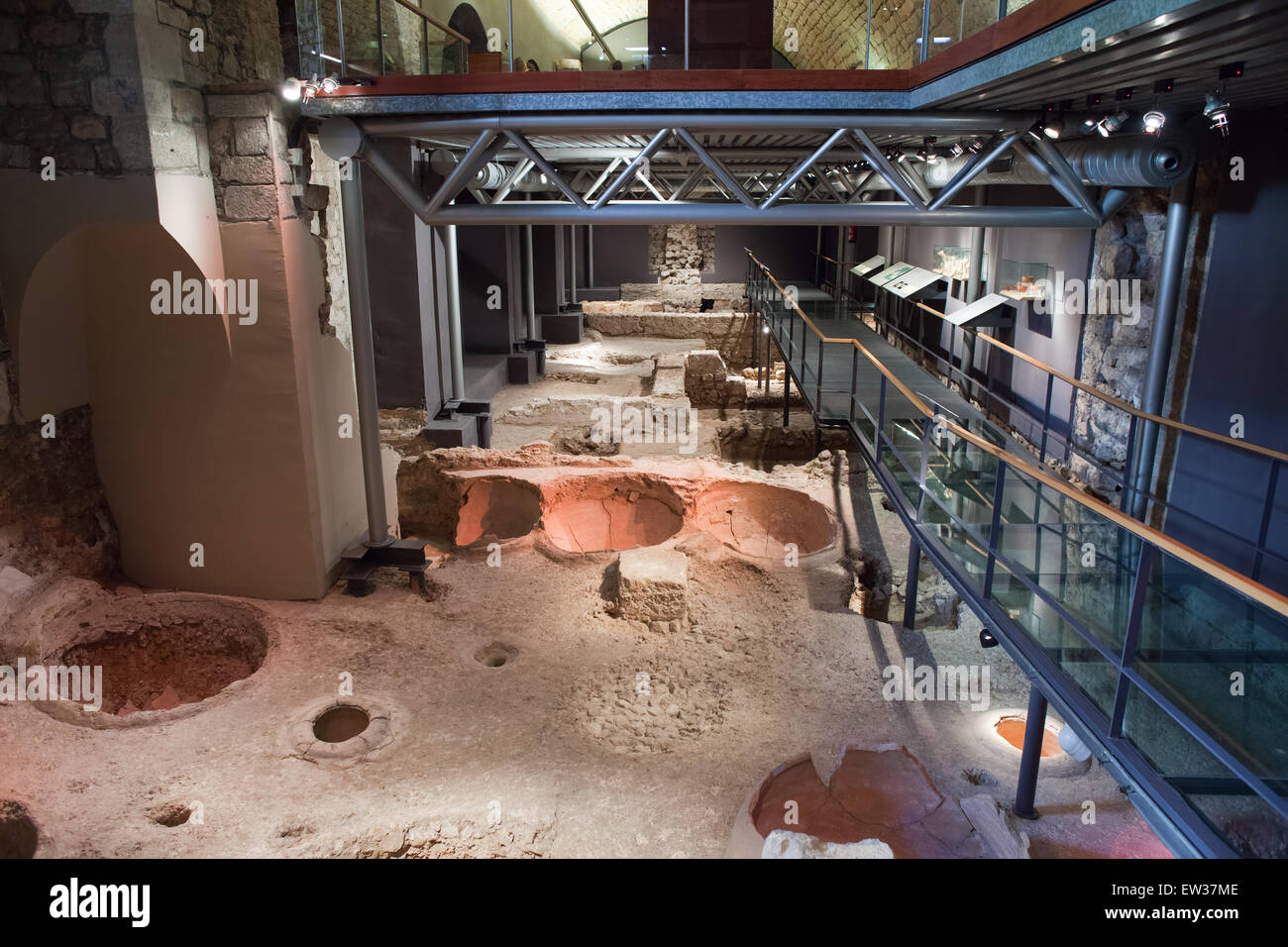 Spain, Barcelona, History of the City Museum (MUHBA), ancient Roman winery, large ceramic ...