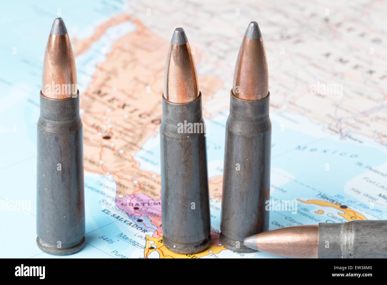 Four bullets on the geographical map of Mexico. Conceptual image for ...