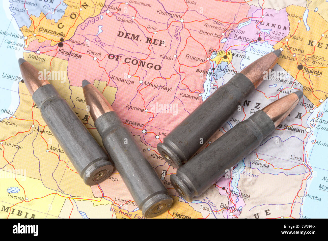 Four bullets on the geographical map of Democratic Republic of the ...
