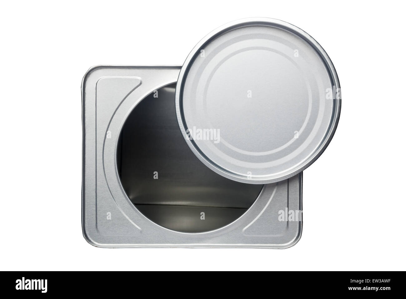 Opened tin box with round lid isolated on white background Stock Photo ...