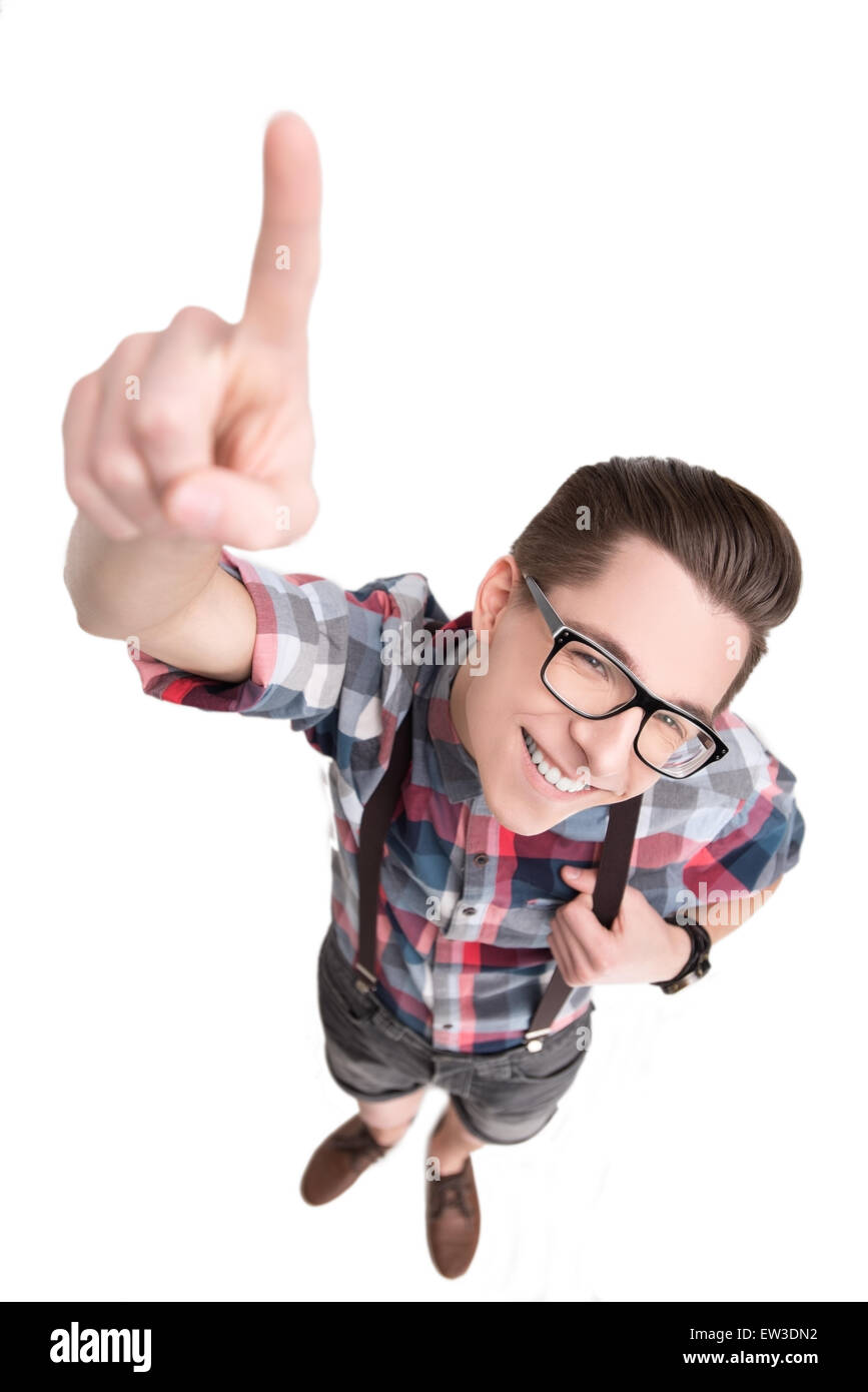 Nerd in glasses and checkered shirt Stock Photo - Alamy