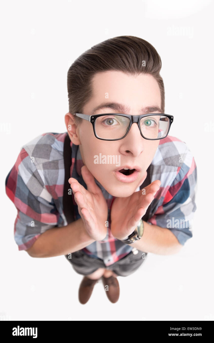 Nerd in glasses and checkered shirt Stock Photo - Alamy