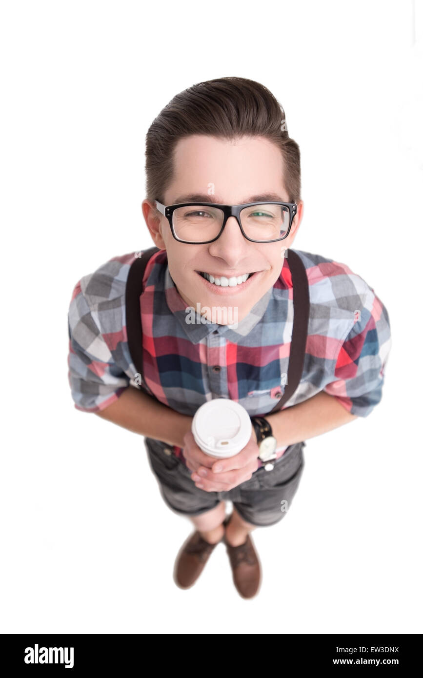 Nerd in glasses and checkered shirt Stock Photo - Alamy