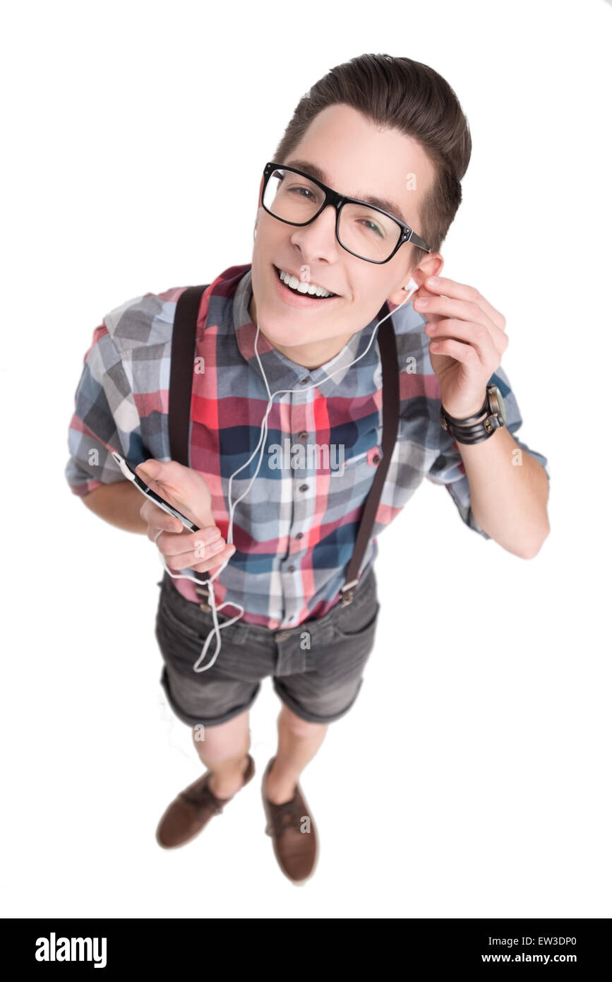 Nerd in glasses and checkered shirt Stock Photo - Alamy