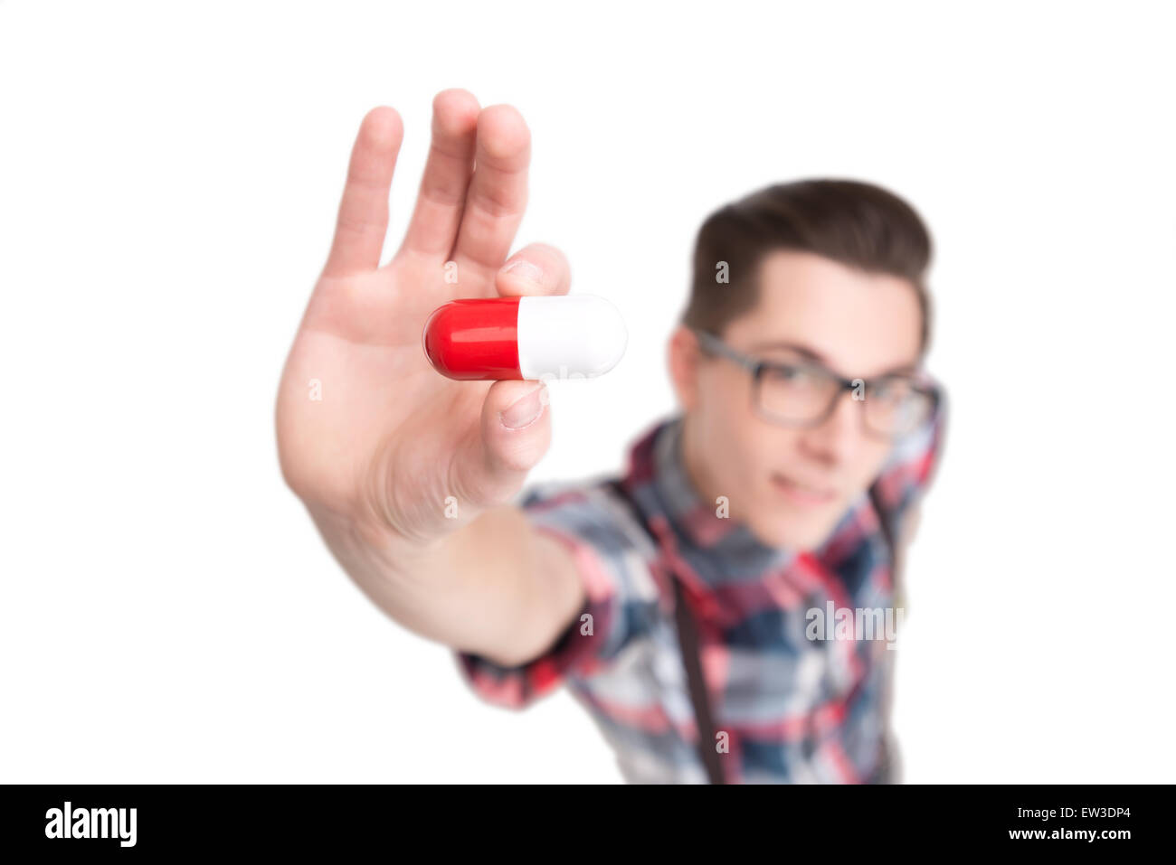 Nerd in glasses and checkered shirt Stock Photo - Alamy