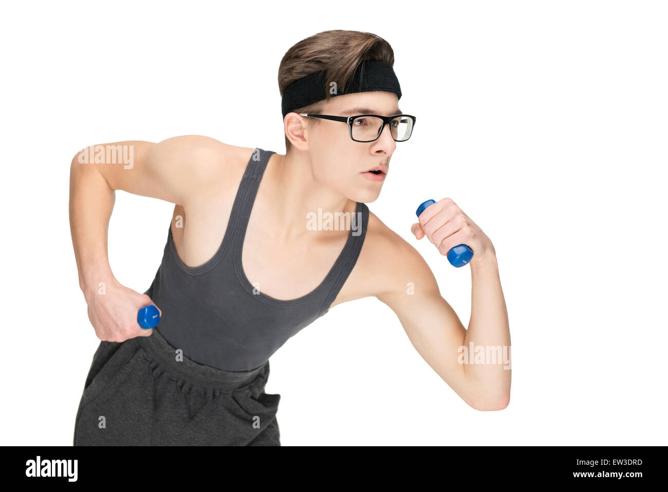 Young funny sporty nerd with glasses Stock Photo - Alamy