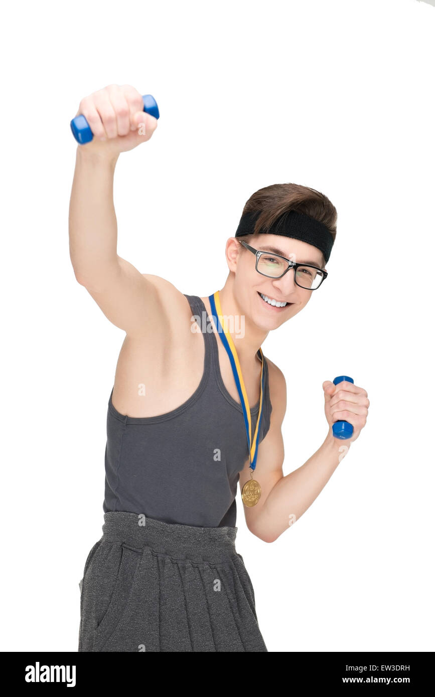 Young funny sporty nerd with glasses Stock Photo - Alamy