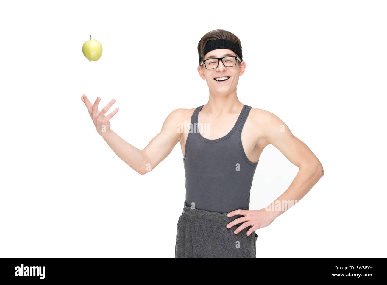 Young funny sporty nerd with glasses Stock Photo - Alamy