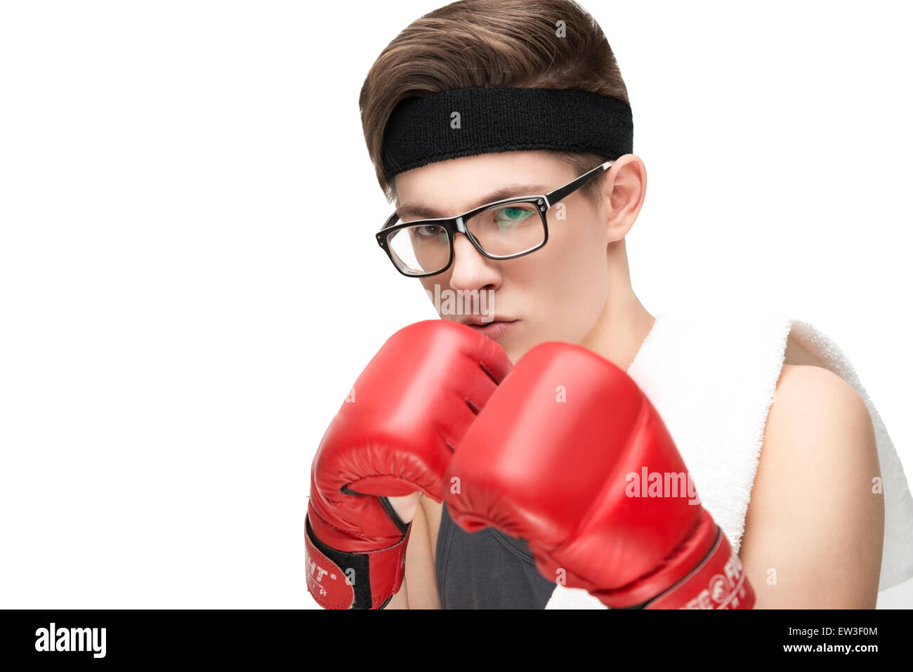 Young funny sporty nerd with glasses Stock Photo - Alamy