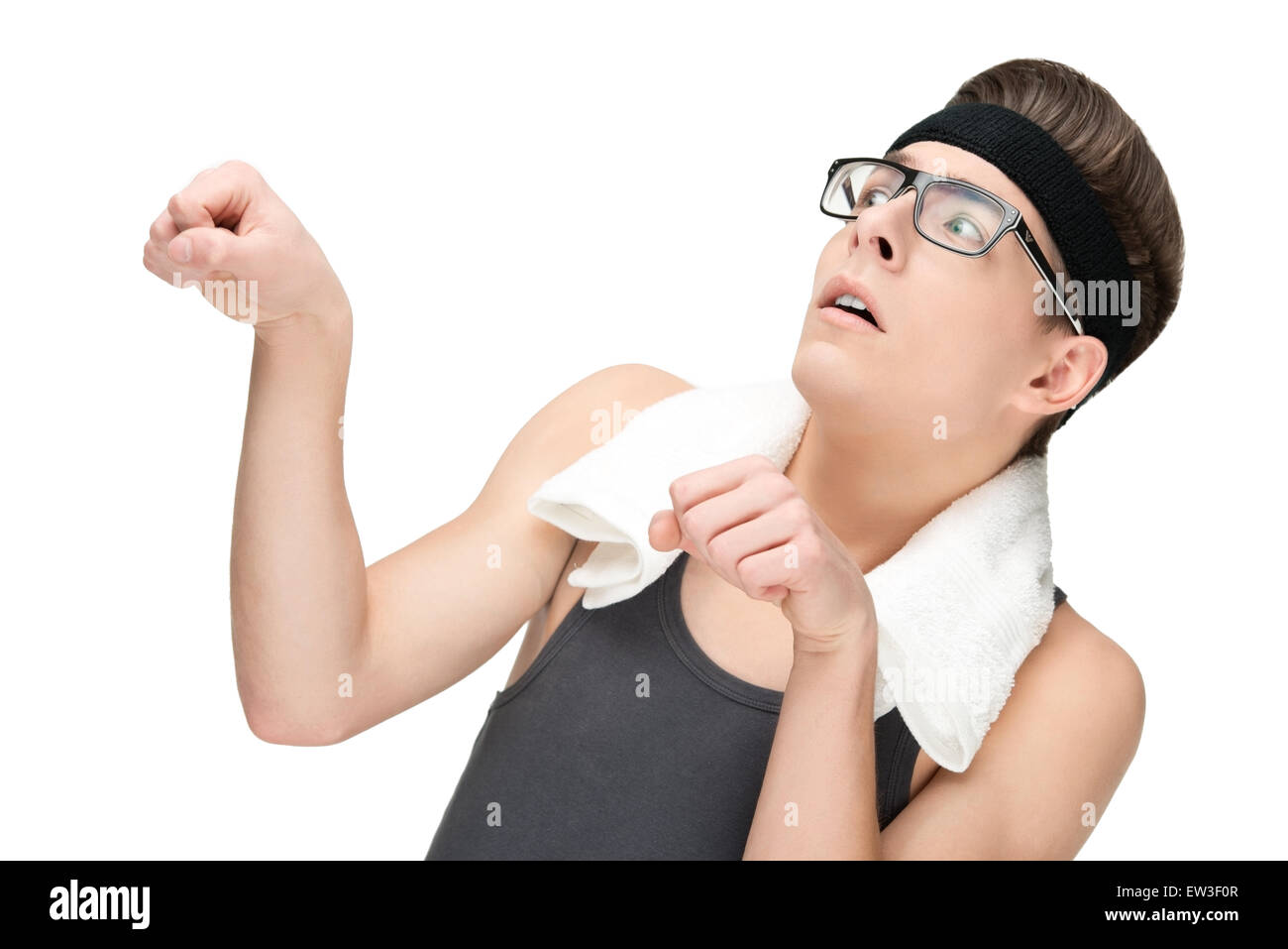 Young funny sporty nerd with glasses Stock Photo - Alamy