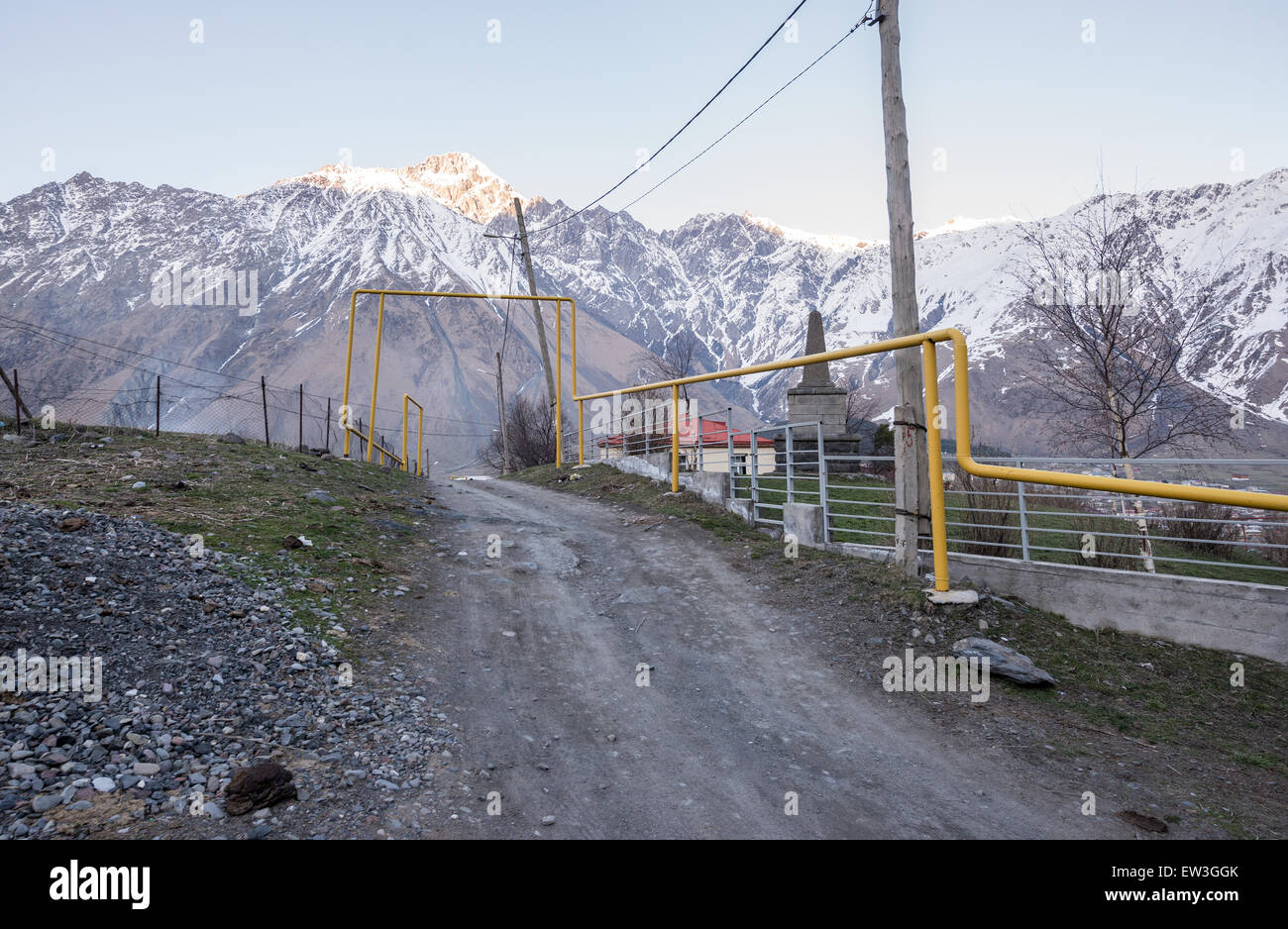 Road in Gergeti village near Stepantsminda town (formerly Kazbegi ...