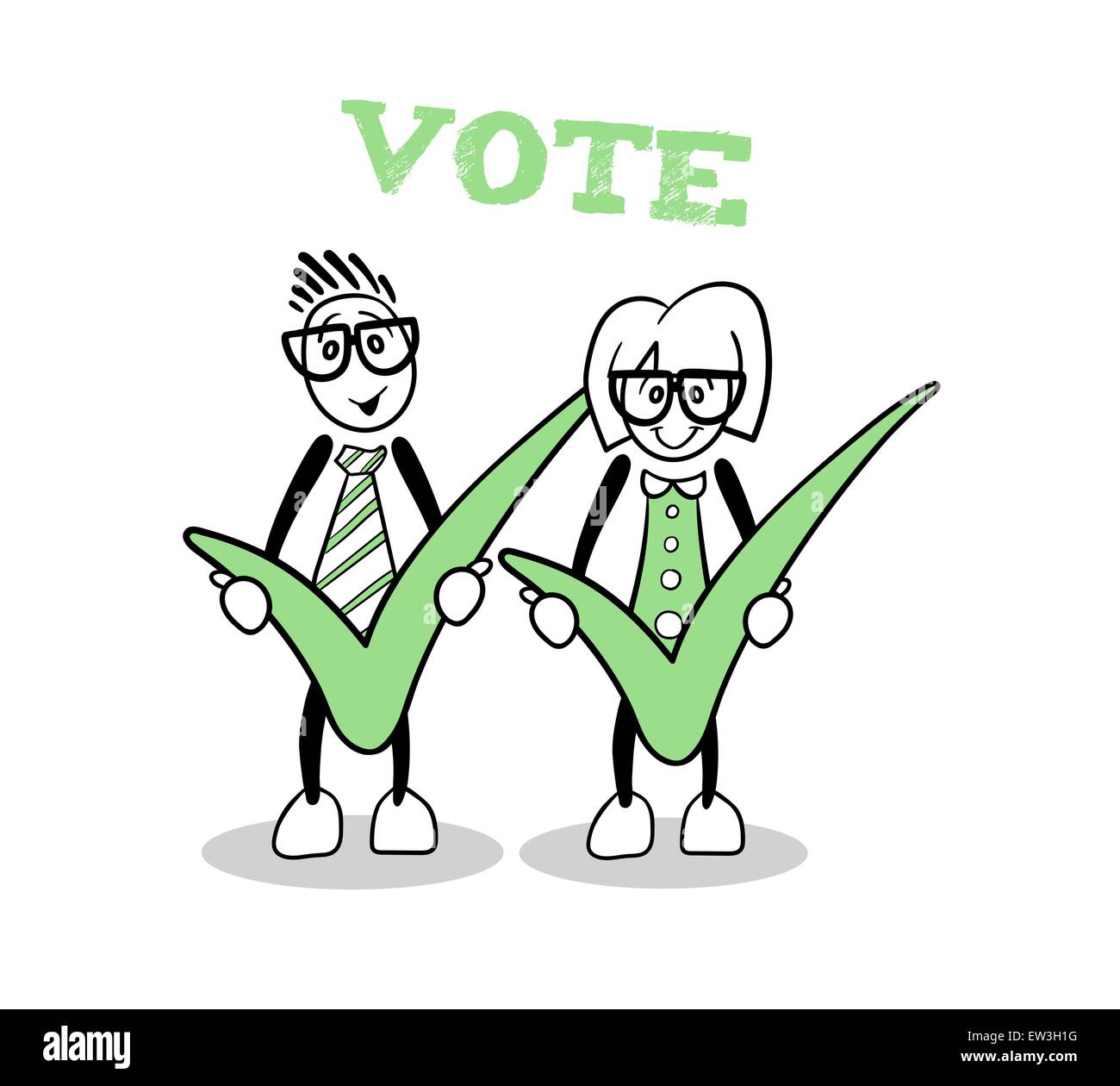 Digitally generated Cute cartoons showing green voting ticks Stock ...