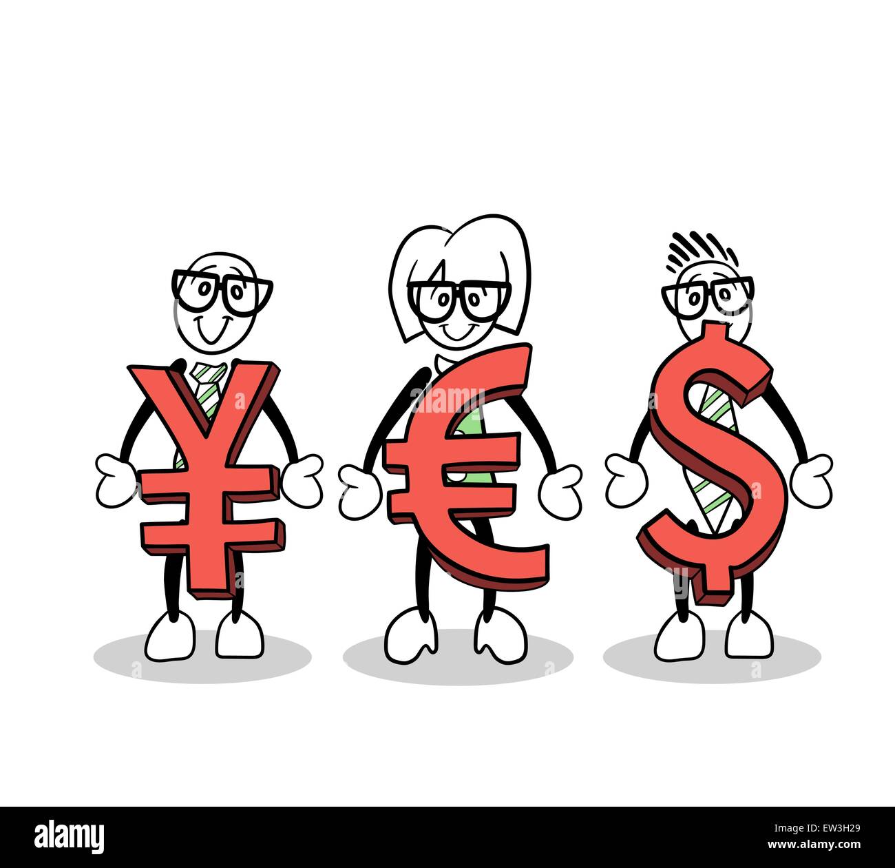 Digitally generated Cute cartoons holding currency symbols Stock Vector ...