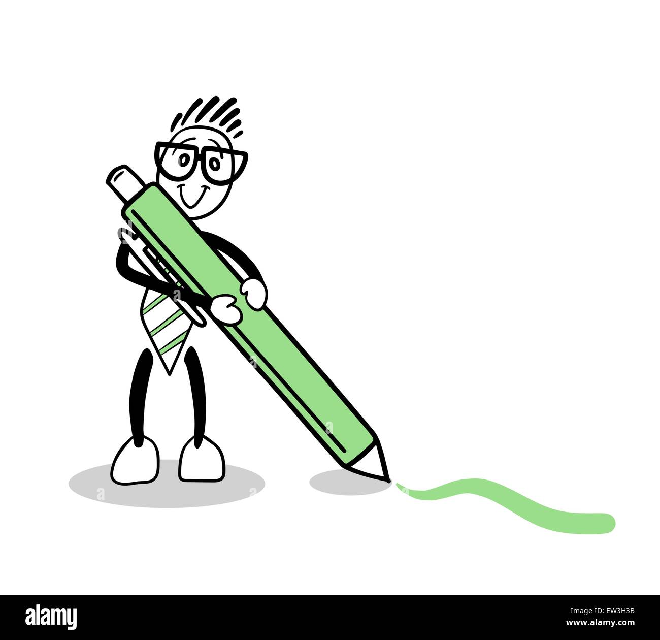 Digitally generated Cute cartoon drawing with green pen Stock Vector ...