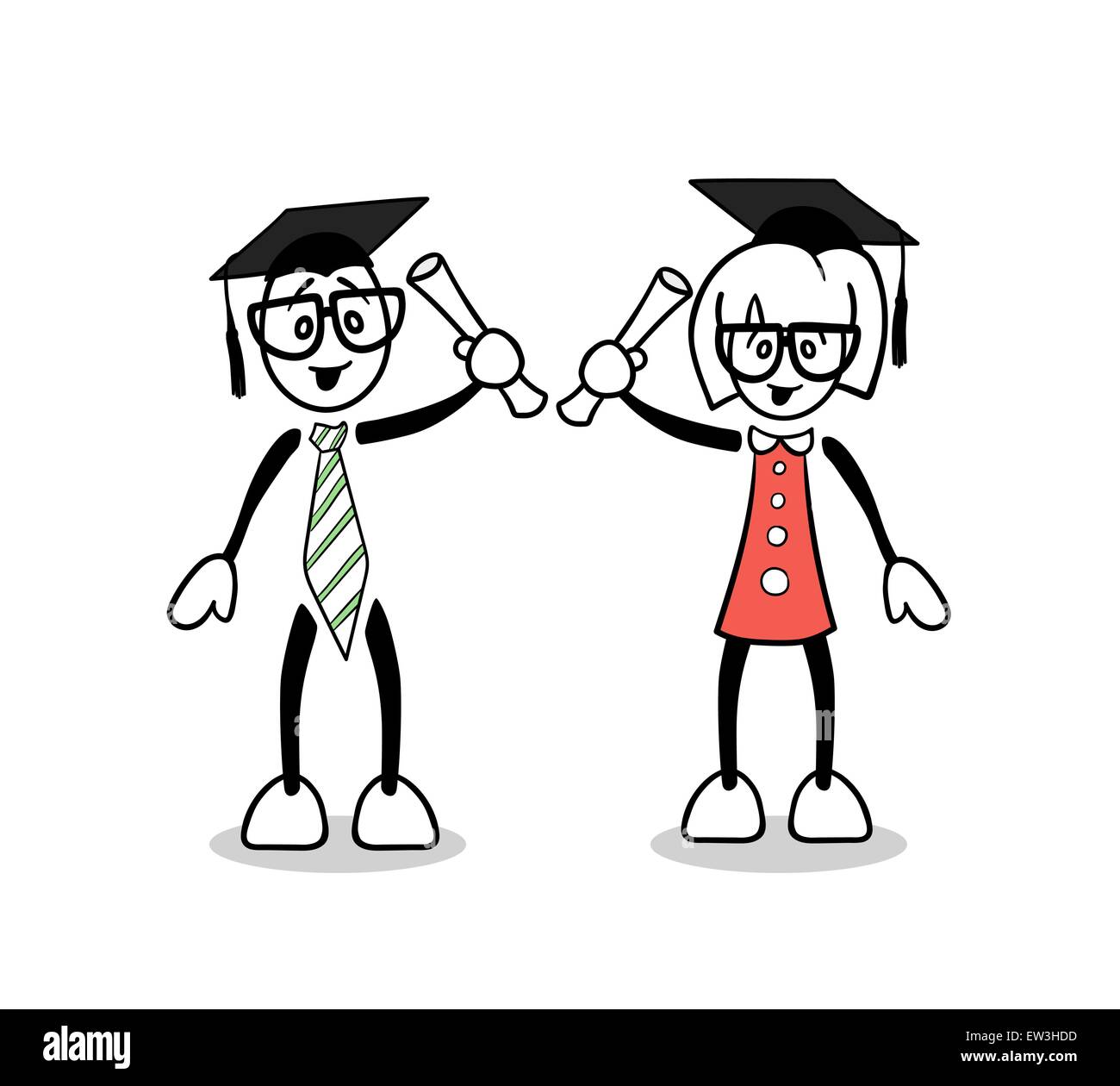 Digitally generated Cute cartoon students graduating with degrees Stock ...