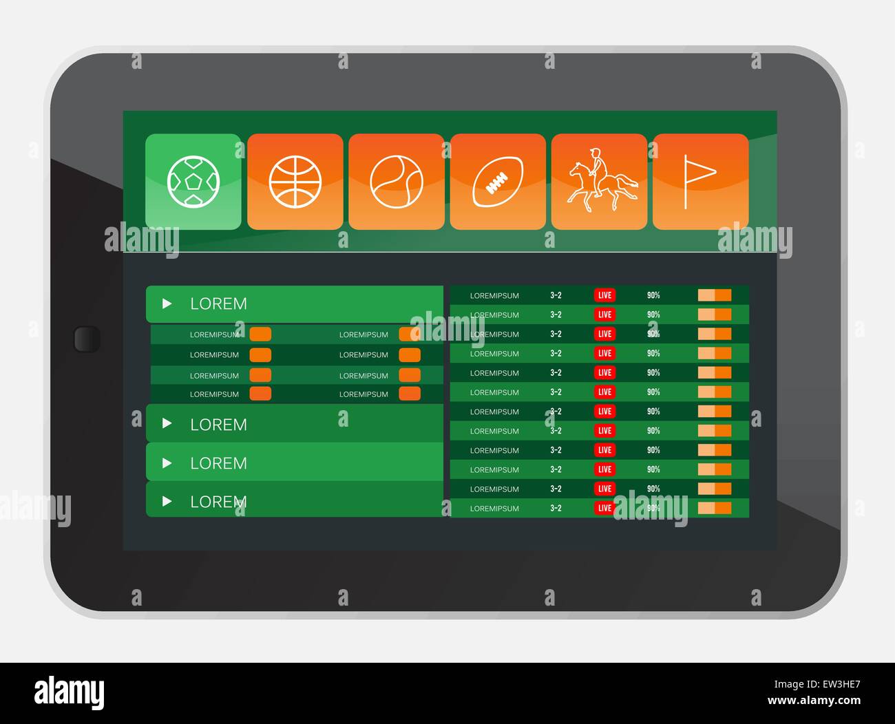 Digitally generated Sports app interface on tablet screen Stock Vector ...