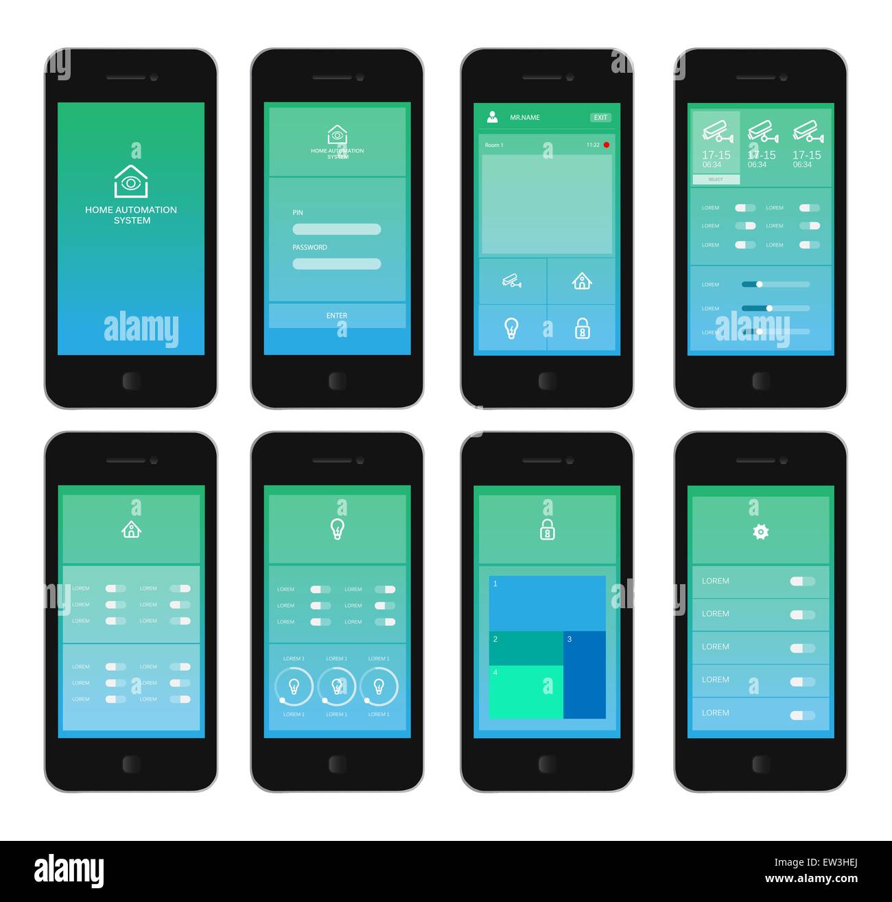 Digitally generated Home security app interface on tablet screen Stock ...