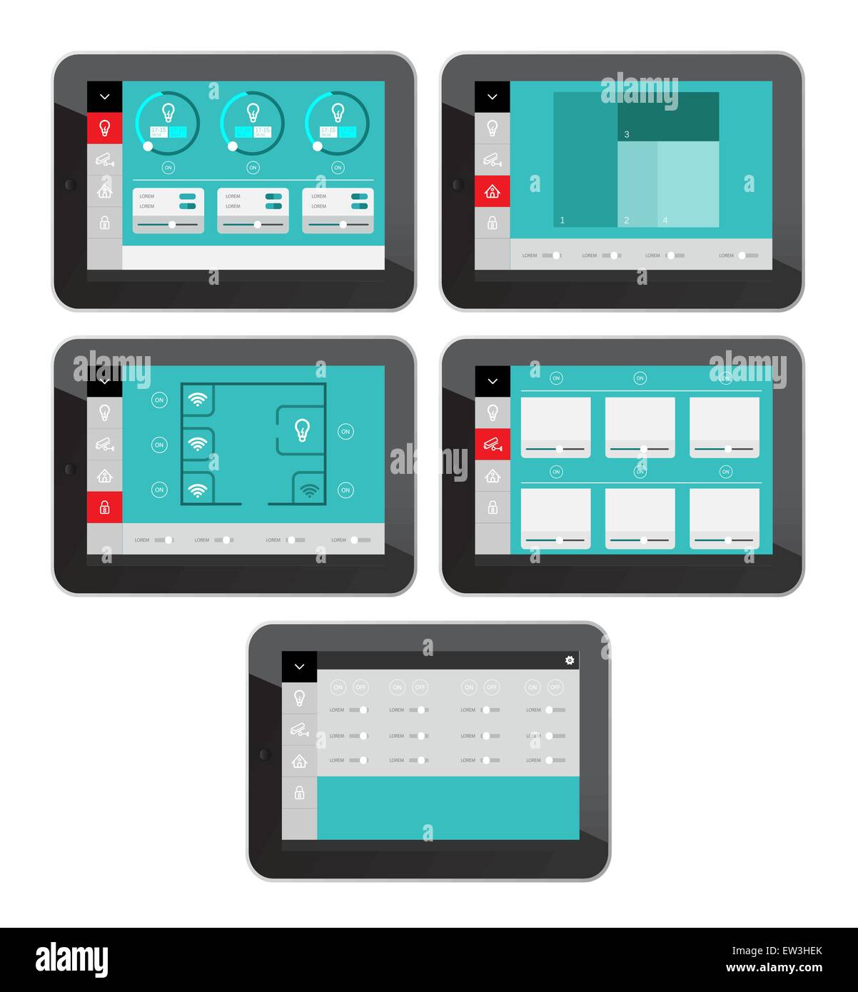 Digitally generated Home security app interface on tablet screen Stock ...