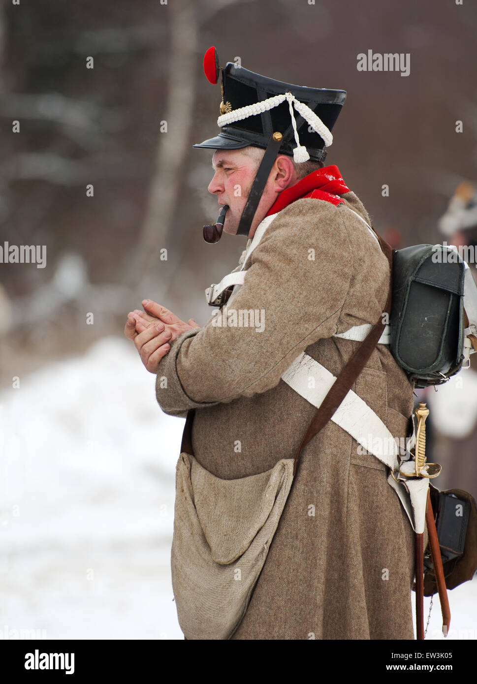 RUSSIA, APRELEVKA - FEBRUARY 7: Unidentified russian soldier smoking ...