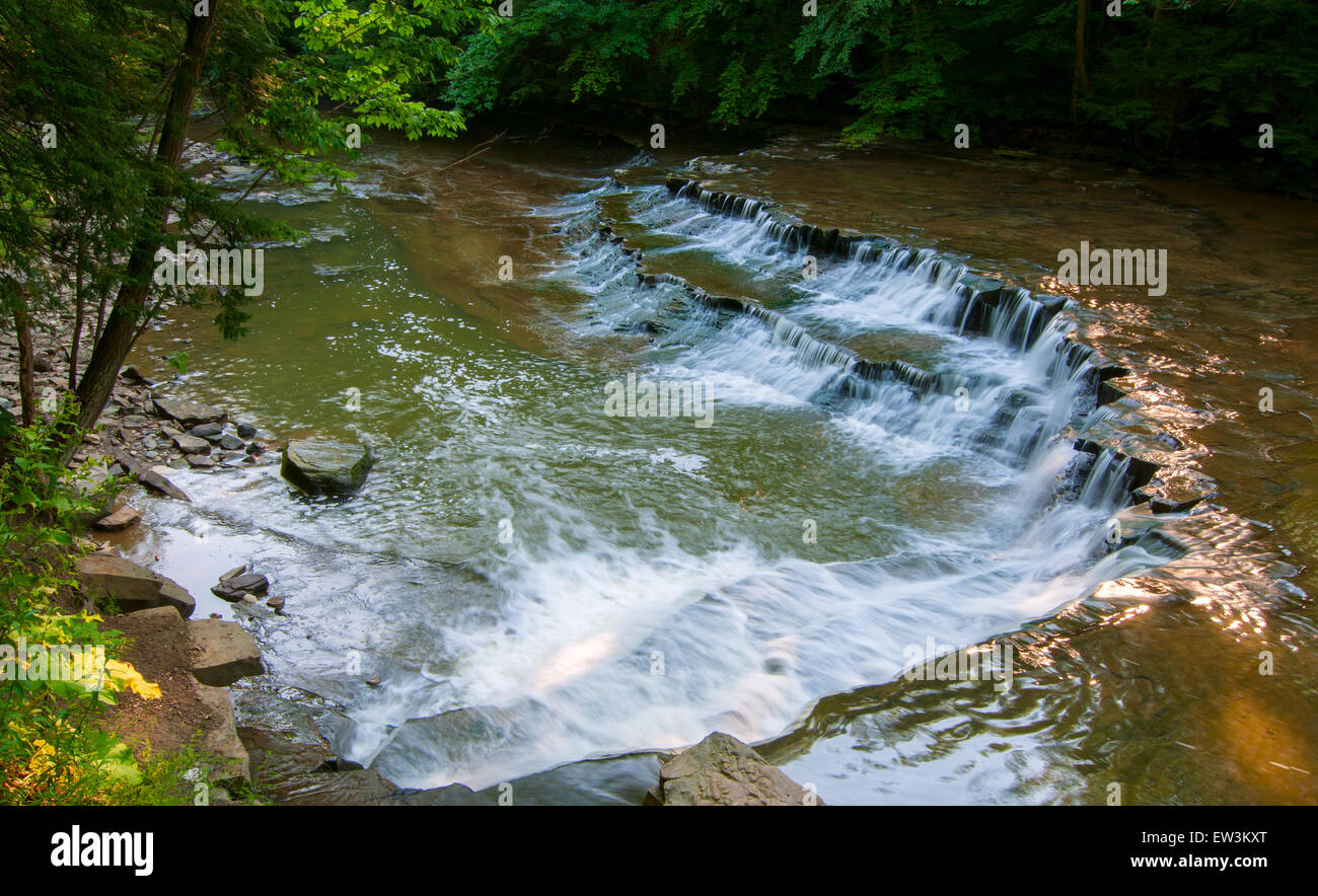 A small double-tiered waterfall on the Chagrin River near Cleveland ...