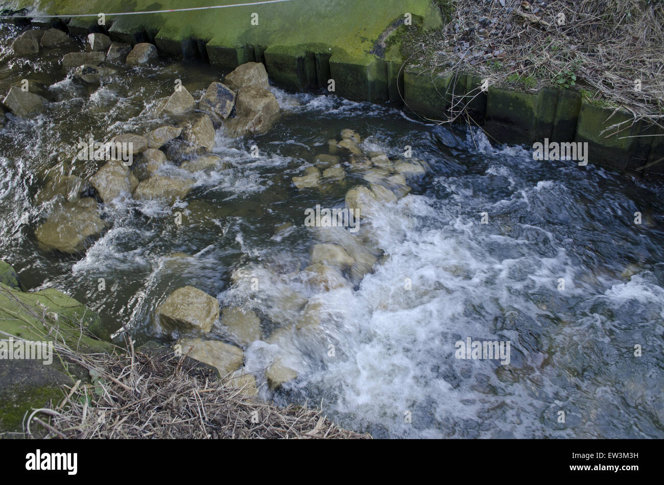 Newly built fish pass underneath bridge on river, Fairham Brook ...