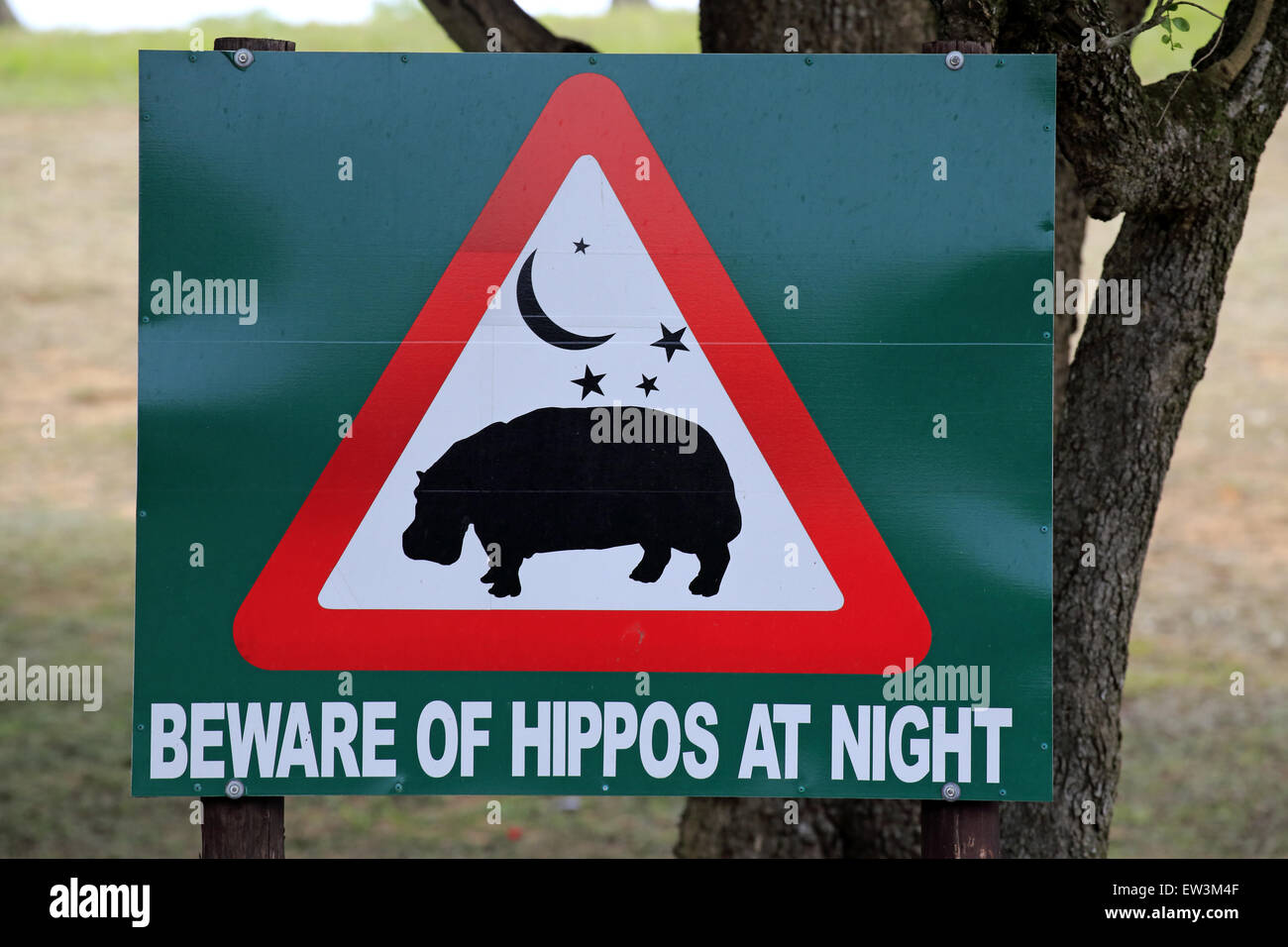 'Beware of Hippos at Night' warning sign, iSimangaliso Wetland Park ...