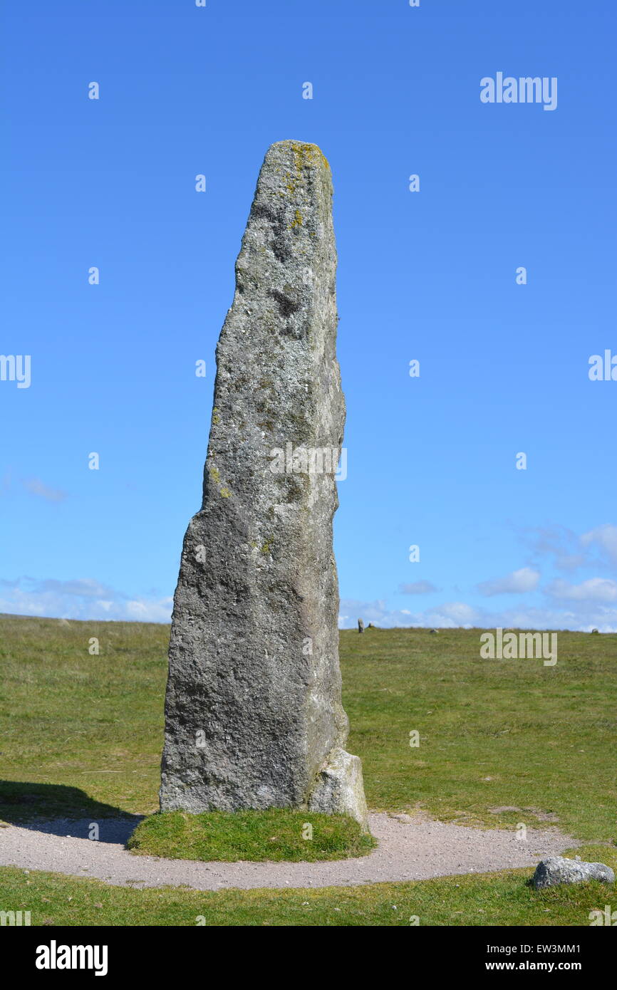 The Merrivale Menhir, 3.1m high standing stone within the Merrivale ...