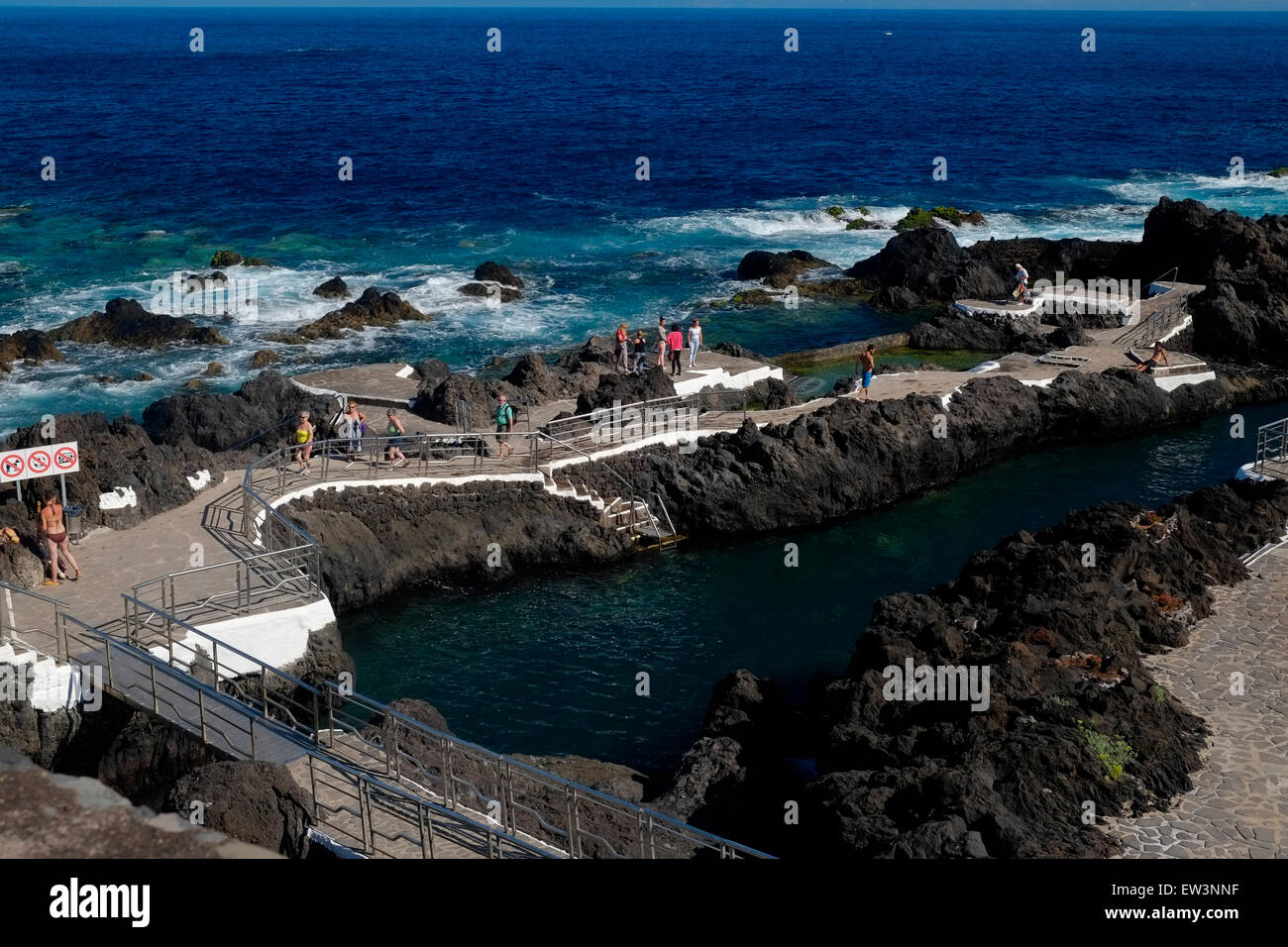 View of the natural volcanic coves, natural pools that were formed from ...