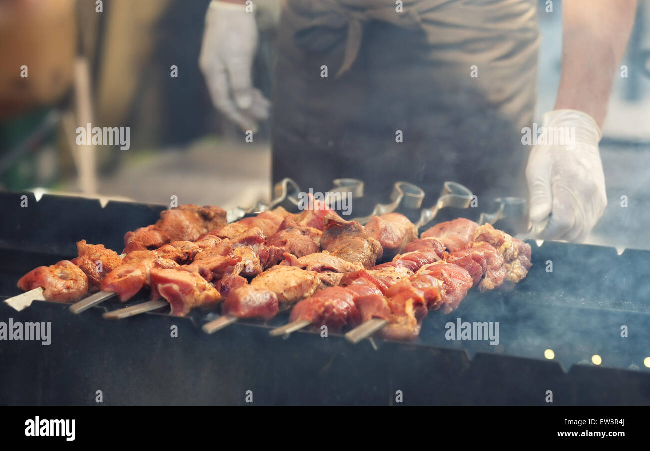 Grilled meat on barbeque Stock Photo - Alamy