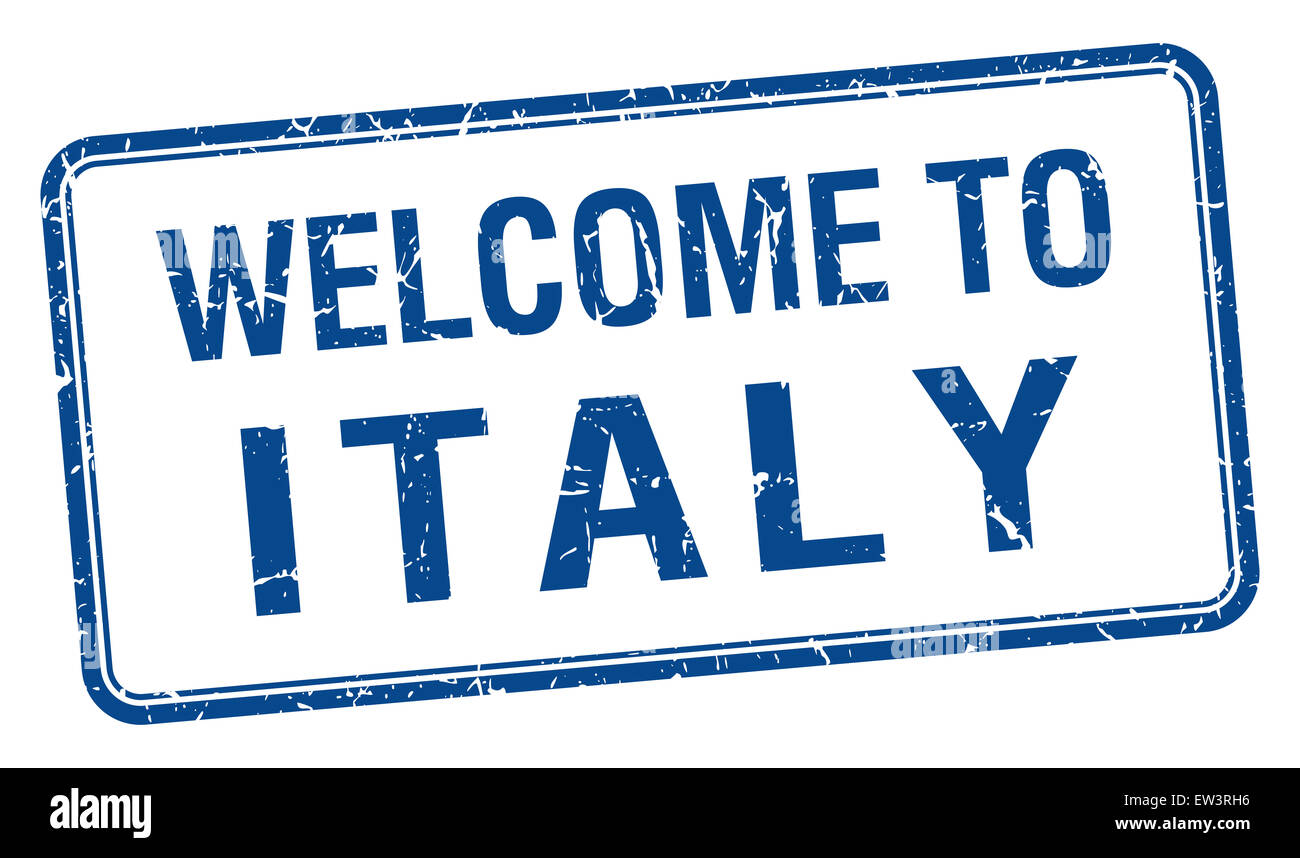 welcome to Italy blue grunge square stamp Stock Photo - Alamy