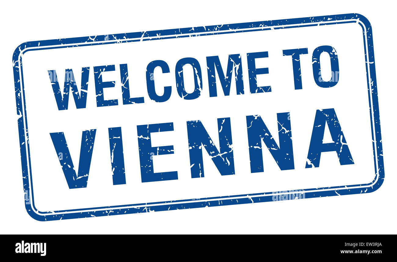 welcome to Vienna blue grunge square stamp Stock Photo - Alamy
