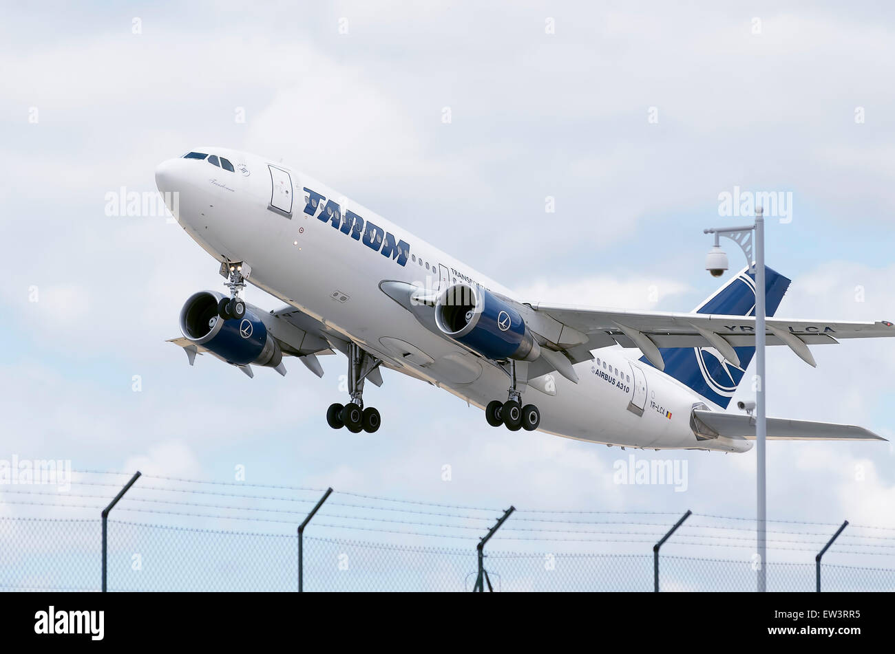 Aircraft -Airbus A310-325-, of -Tarom- airline, is taking off from ...