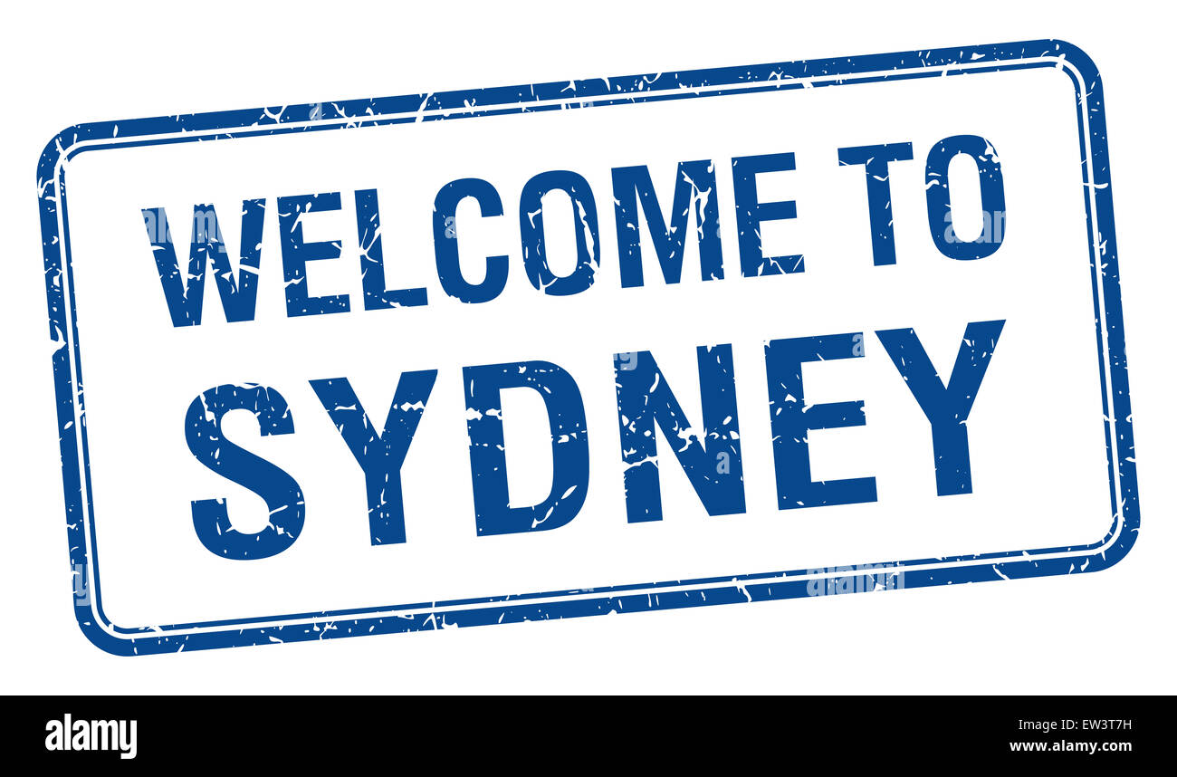 welcome to Sydney blue grunge square stamp Stock Photo - Alamy