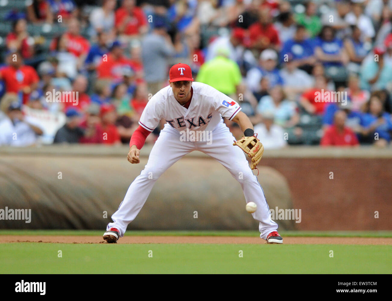 Arlington, Texas, USA. 16th June, 2015. Texas Rangers third baseman Joey Gallo #13 during an MLB ...