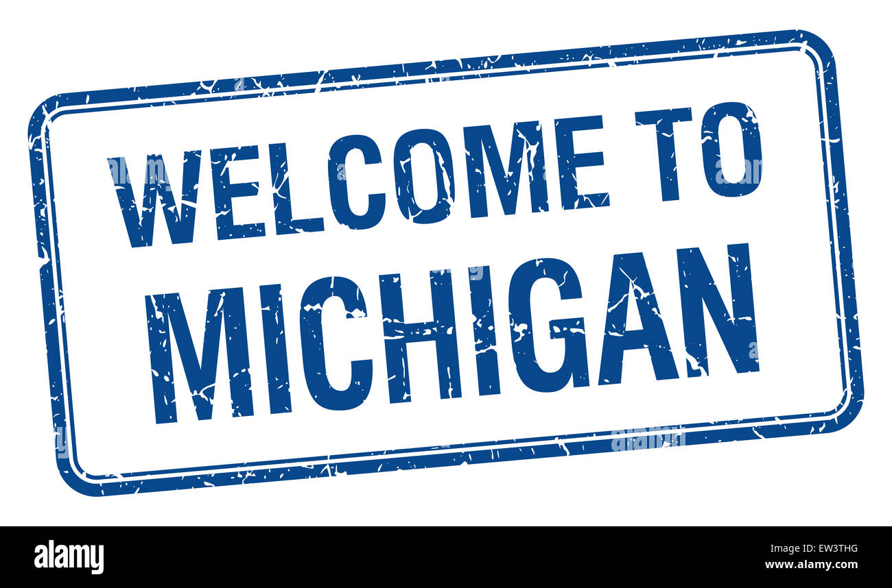 welcome to Michigan blue grunge square stamp Stock Photo - Alamy