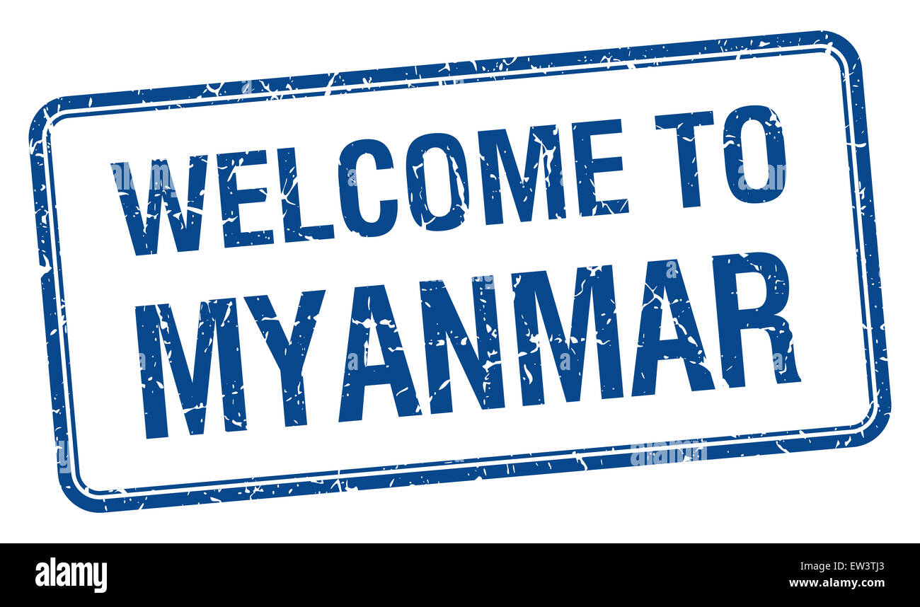 welcome to Myanmar blue grunge square stamp Stock Photo - Alamy