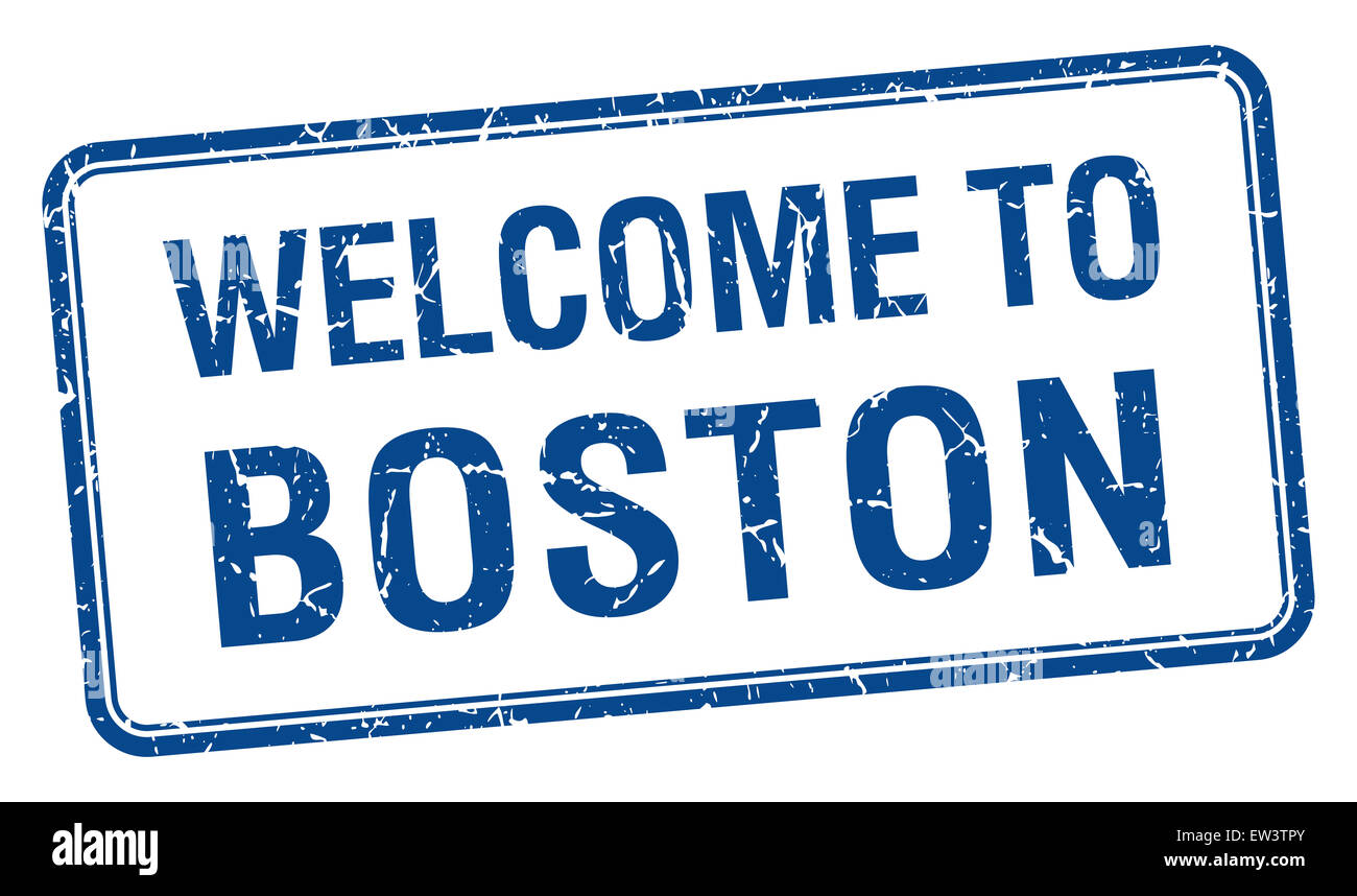 welcome to Boston blue grunge square stamp Stock Photo - Alamy