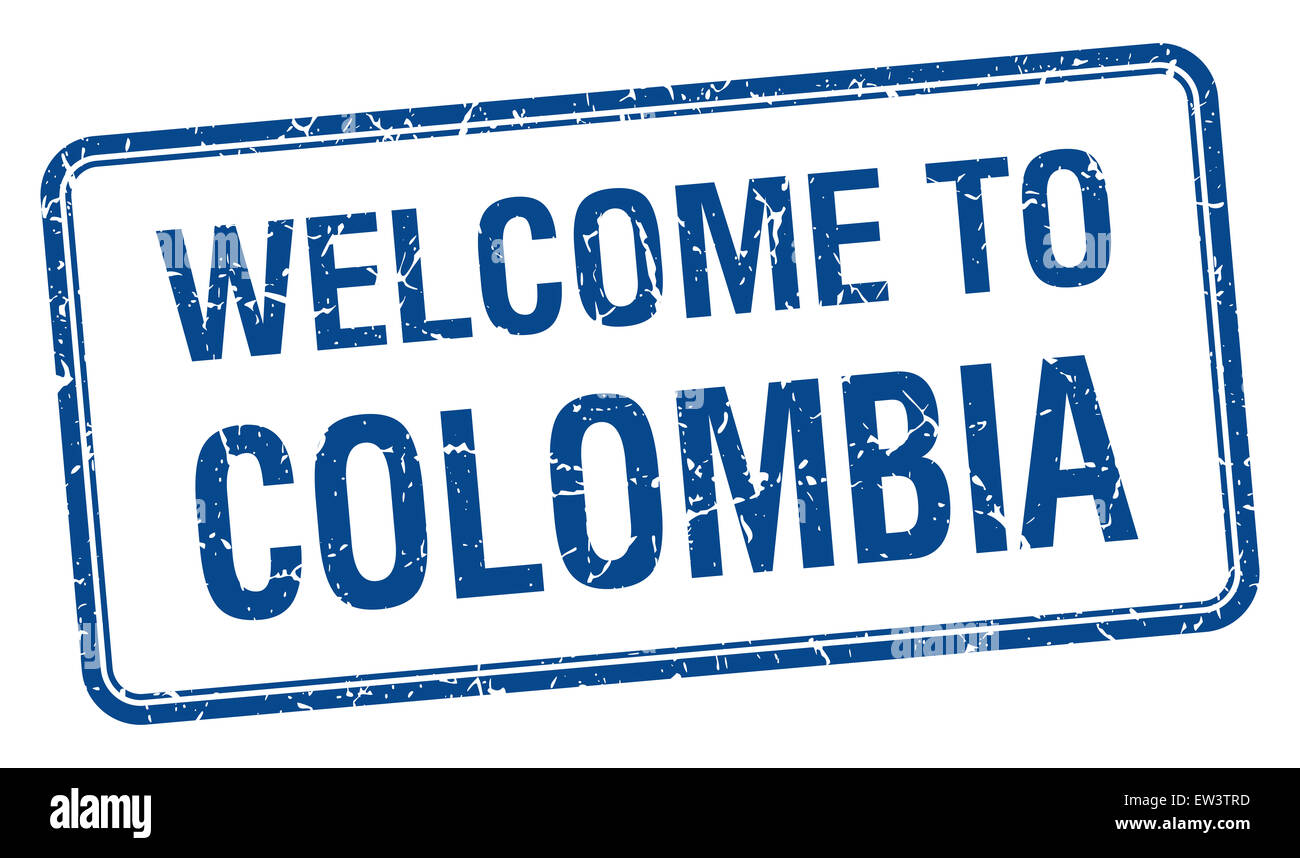welcome to Colombia blue grunge square stamp Stock Photo - Alamy